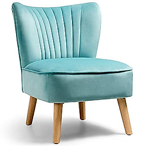 Giantex Velvet Accent Chair, Upholstered Modern Sofa Chair w/Wood Legs, Thickly Padded, Small Armless Wingback Club Chairs for Living Room Bedroom Furniture