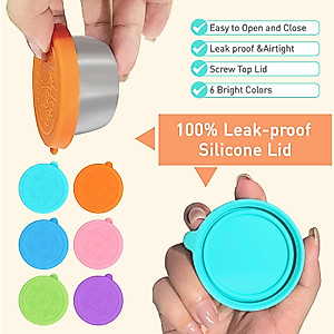 CasaCulina 6x1.6 oz Salad Dressing Container To Go, Stainless Steel Small Condiment Containers with Leakproof Silicone Lids, Reusable Sauce Containers for Lunch Boxes, Picnics and Travel