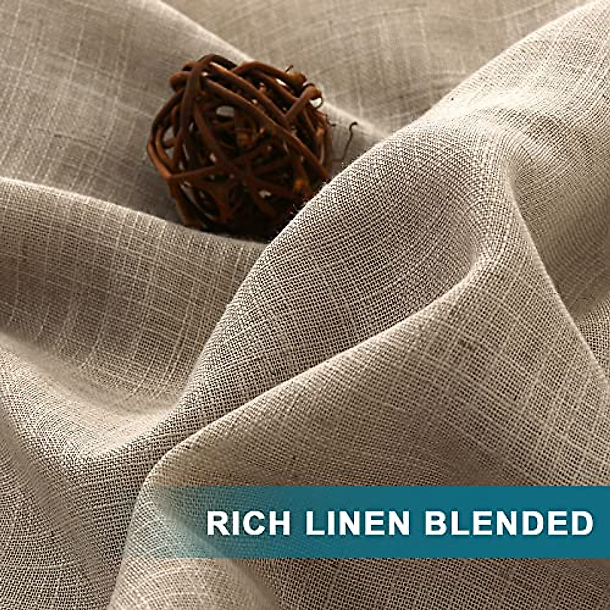 Linen Curtains 108 Inch Natural Linen Semi Sheer Curtains Tab Top Light Filtering Panels Burlap Linen Textured Curtains for Living Room Window Treatment Drapes, Privacy Added, 2 Panels, Angora
