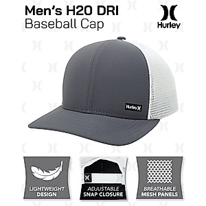 Hurley Men's Caps - H2O-Dri League Baseball Caps for Men with Snapback Closure - Classic Mens Trucker Hats (S-XL), Grey/White