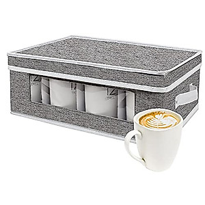 homyfort Mug Storage Box, China Storage Containers Organizer Hard Shell with Dividers for 12 Coffee Mugs, Tea Cup, Moving & Packing (Grey)