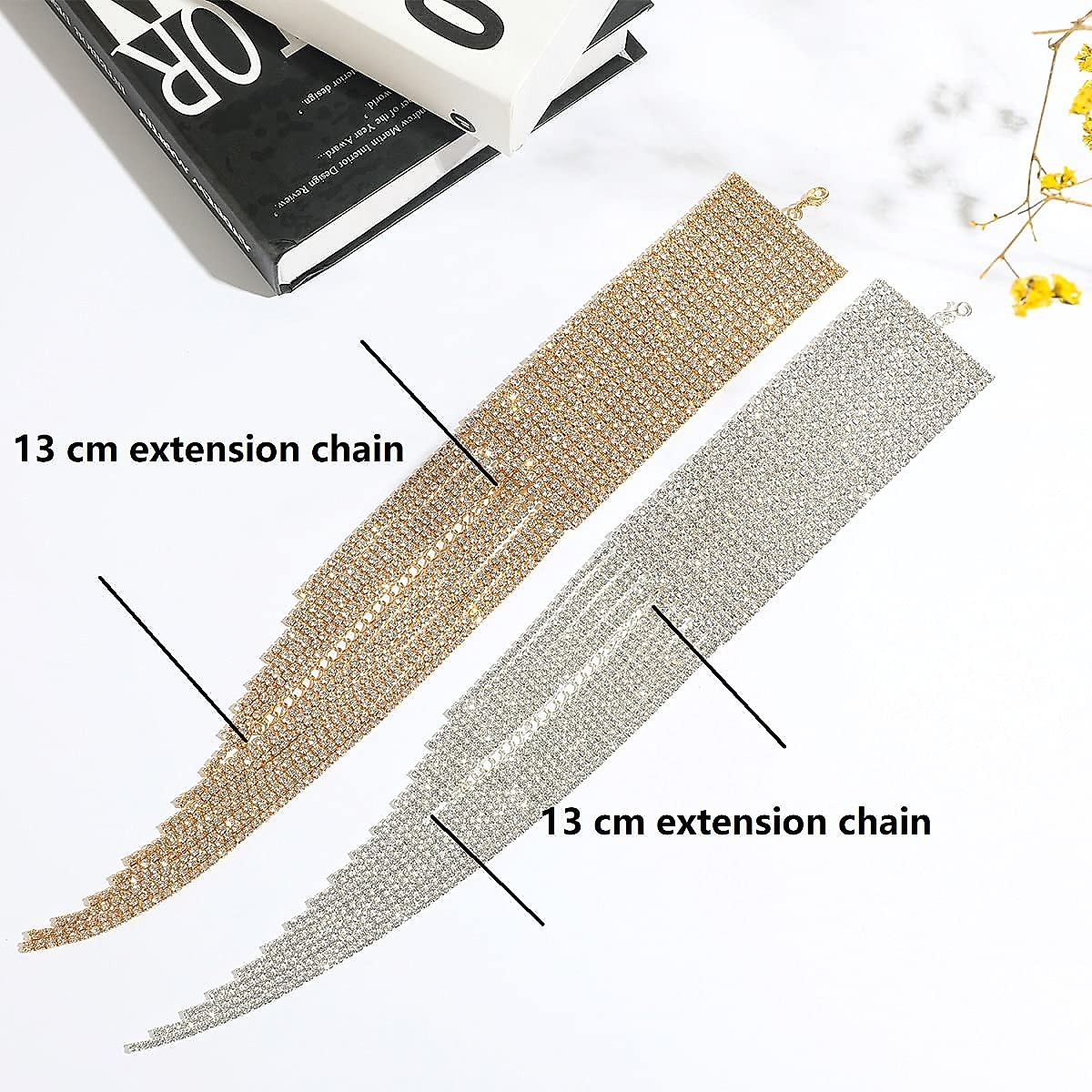 JolieHome Fashion Sparkling Rhinestone Cuff Bracelet for Women Girls, Silver Crystal Strand Mulitlayer Prom Wrap Bracelet with Fringe for Party Wedding Dating