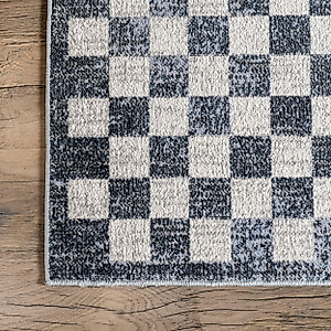 nuLOOM Ashanti Vintage Checkers Machine Washable Area Rug, 4x6, Navy