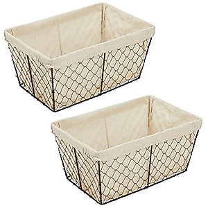 mDesign Medium Metal Farmhouse Home Storage Organizer Basket - Chicken Wire Design, Fabric Liner for Kitchen, Bathroom, Living Room, Pantry, Cupboard, Shelves, Countertop, 2 Pack - Bronze/Natural