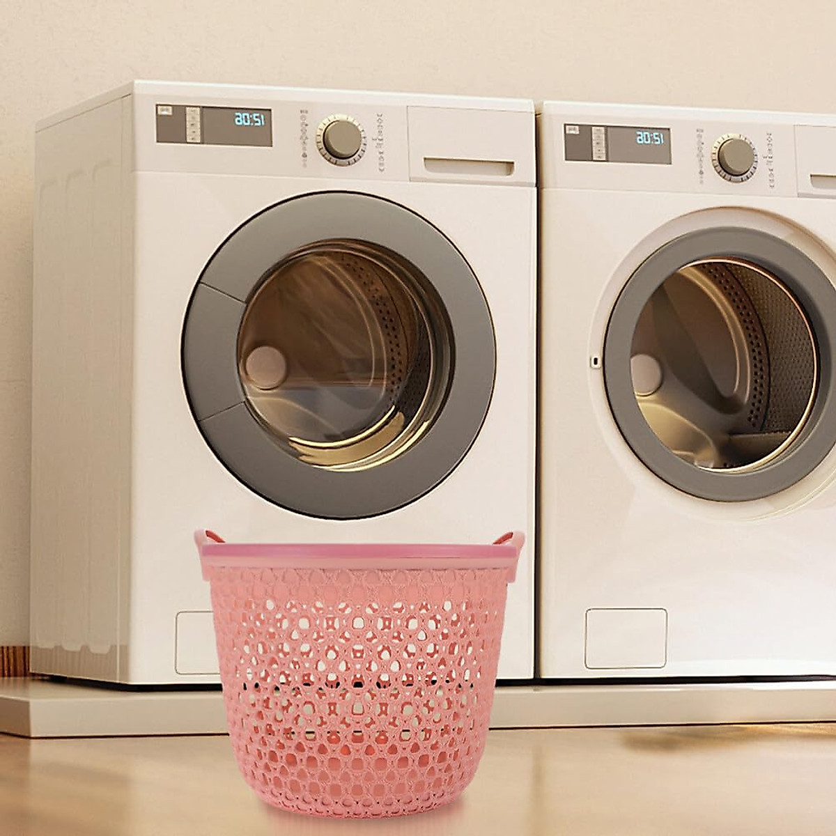 HOLIDYOYO Flexible Laundry Basket, Laundry Hamper Plastic Laundry Basket with Handle Hollow Dirty Clothes Storage Basket Portable Round Bin for Bathroom Dorm Pink