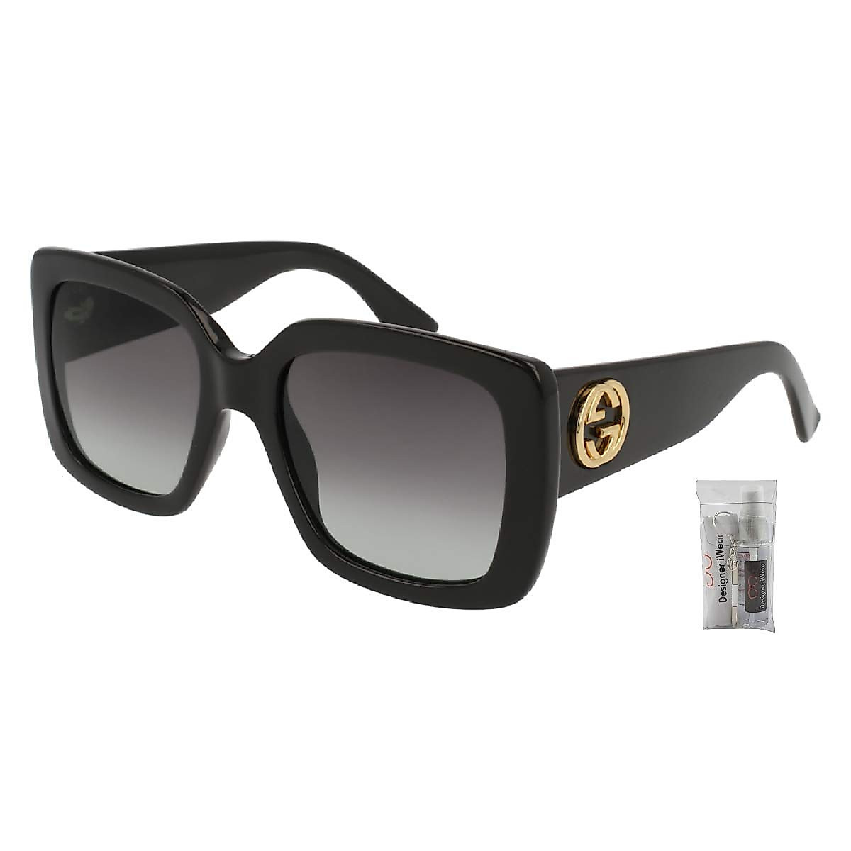 Gucci GG0141S 001 53MM Black/Grey Gradient Rectangular Sunglasses for Women + BUNDLE with Designer iWear Eyewear Kit