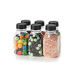 (6) 8 oz. Clear Food Grade Square Plastic Juice Bottles with Black Tamper Evident Caps 6/pack