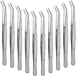 Stainless Steel Tweezers with Curved Serrated Tip Multipurpose Tweezers Sewing Machine Tweezers Forceps Tweezers for Craft (Silver, 10 Pieces)