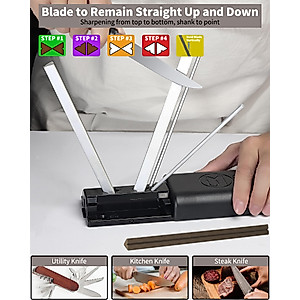 Tri knife sharpener with Safety Rods, Premium Alumina Ceramic Stones, Sharpener Rods for Quickly Repairing and Polishing Straight for Kitchen Knives, Scissors, and Razors