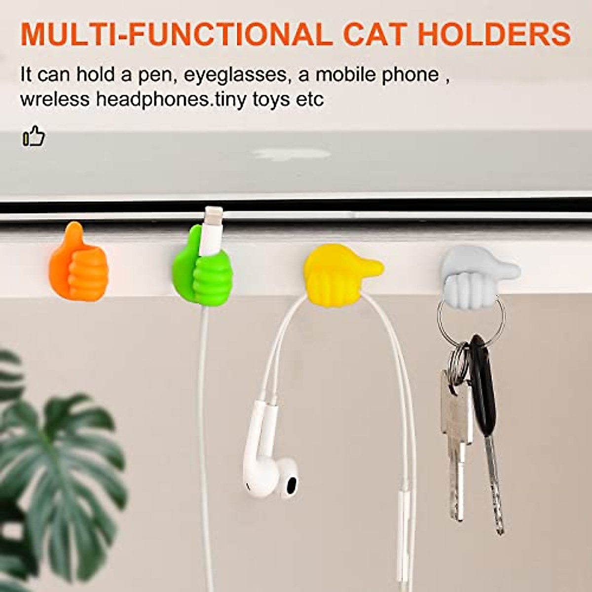 BOILPC Self-Adhesive Silicone Thumb Wall Hooks, Creative Thumbs Up Shape Wall Hook, Finger Key Hook Wall Hangers for Storage Data Cables, Earphones, Plugs, Masks (12PCS)