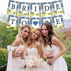 Blue Tiles Lemons Bridal Shower Decorations - Bride to Be Banner, Mediterranean Bridal Shower Bunting Banner, Italy Amalfi Coast Bridal Shower Banner