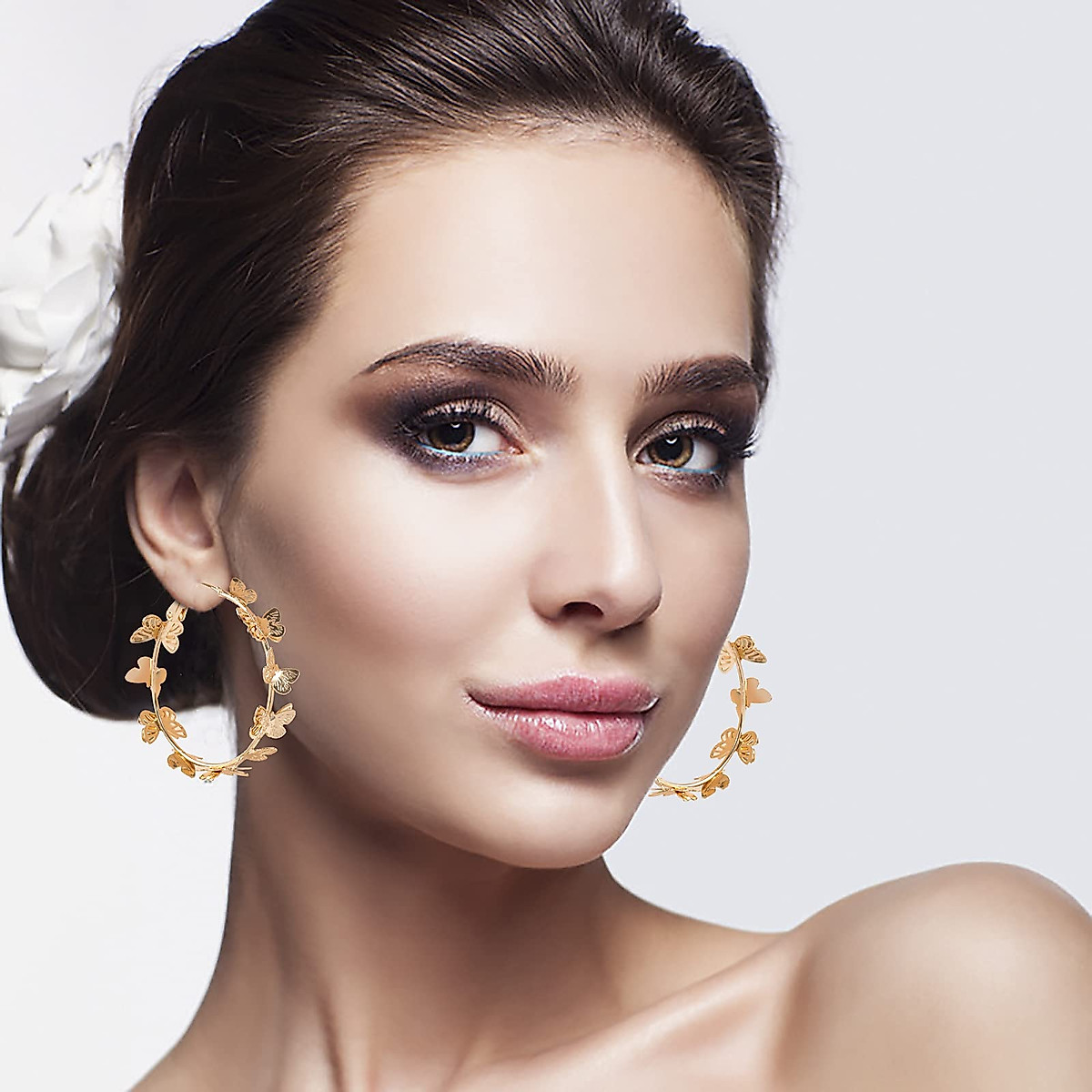 Big Hoop Butterfly Earrings for Women , Gold Monarch Butterfly Earrings , Gift Butterfly Party or Daily Wear (Party butterfly gold)