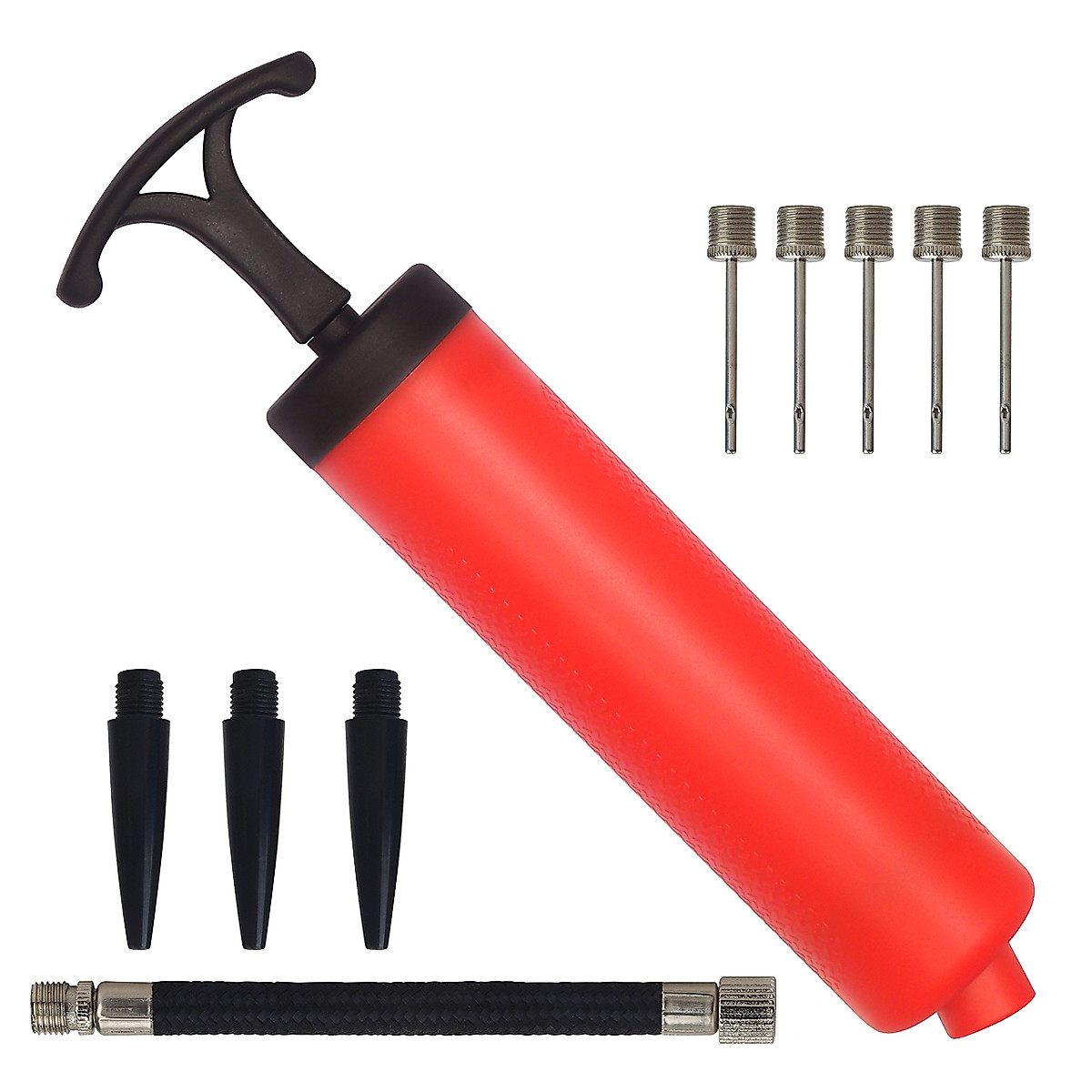 SKOLOO 8" Ball Pump Hand Air Inflator Kit for Soccer, Basketball, Volleyball, Water Polo Ball, Rugby, Exercise Sports Ball, Balloon, Needle, Nozzle, Extension Hose Included