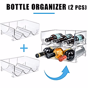 MeCids Water Bottle Organizer 2 Pack Stackable Bottle Holder for Kitchen Storage and Organizer Cabinet Space Saver Wine, Drink, Can Rack