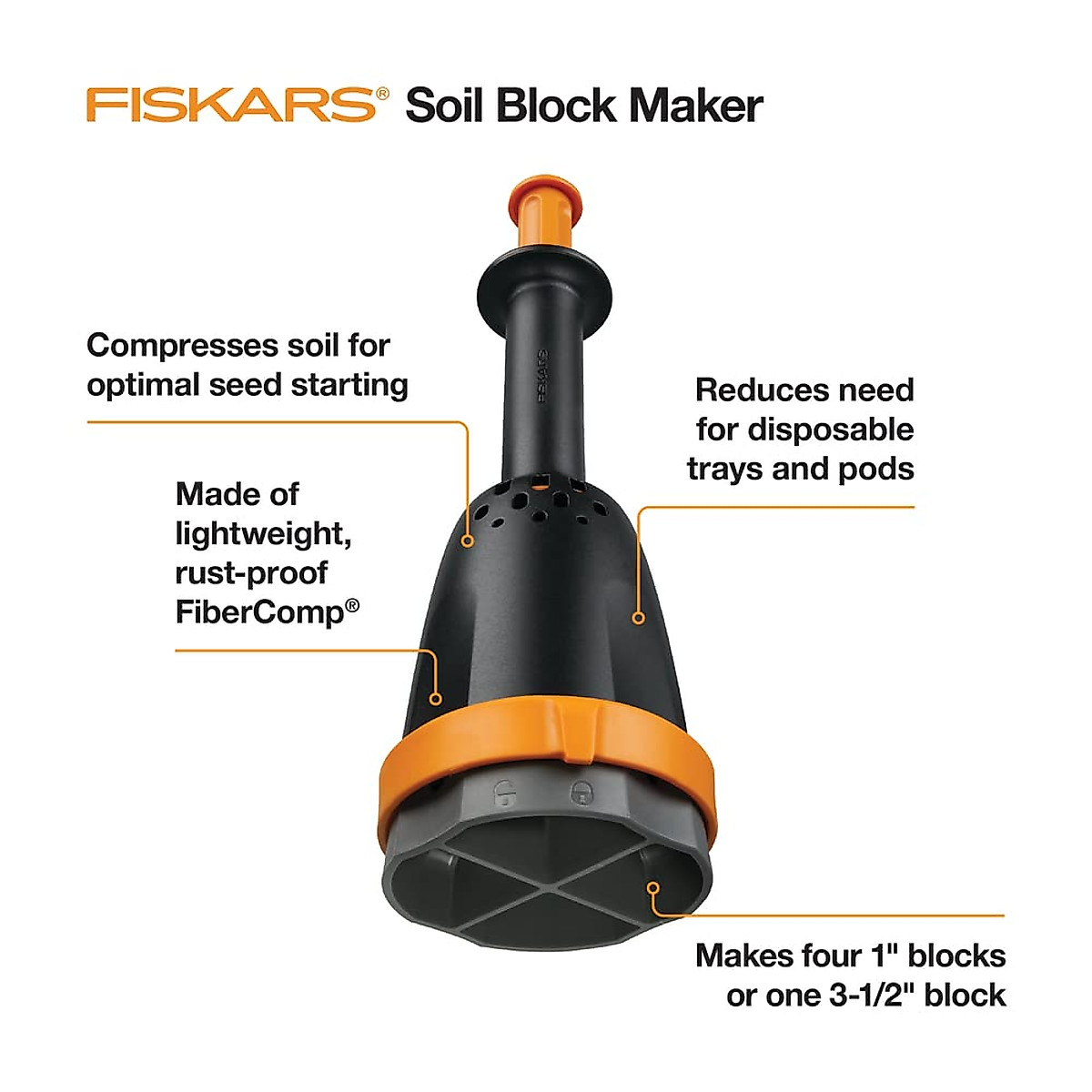 Fiskars Soil Block Maker for Garden Seeds - Natural Air Pruning - Soil Blocking Gardening Tool for Germinating Seeds - Black