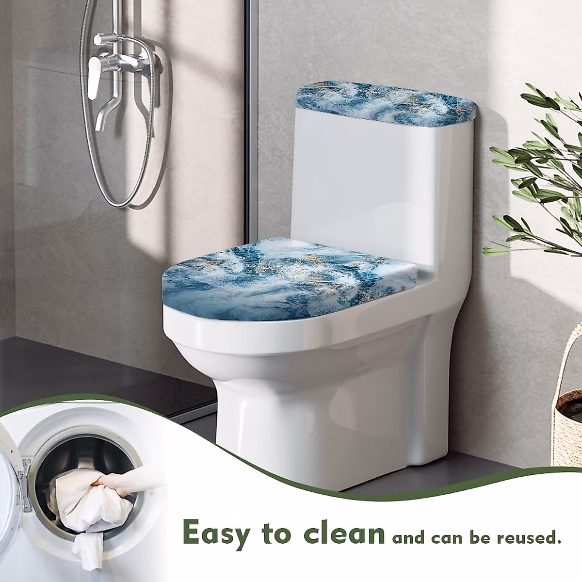 TODIYADDU Marble Print Toilet Tank Covers Elongated Toilet Lid Covers Universal Toilet Cover Set for Bathroom Fits Most Toilet Tanks & Lids Easy Install Travel-Friendly Toilet Lid & Tank Covers-1
