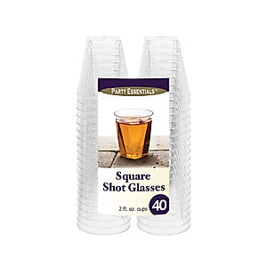 Party Essentials Hard Plastic 2 oz. Square Shot Glasses/ Wine Tasting Cups, Clear, 40 Count