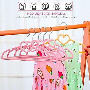 JIUXCF Kids Velvet Hangers 50 Pack, 12.8 Inch Non Slip Toddler Hangers, Ultra Slim Space Saving Childrens Hangers - 360° Swivel Hook, Cascade Design, Durable & Cute Baby Hangers (Pink