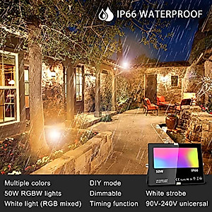 MELPO LED Flood Light Outdoor, 500W Equivalent 5000LM Smart RGB Landscape Lighting with APP Control, DIY Scenes - Timing - Warm White 2700K - Color Changing Uplight, IP66 Waterproof US Plug (2 Pack)