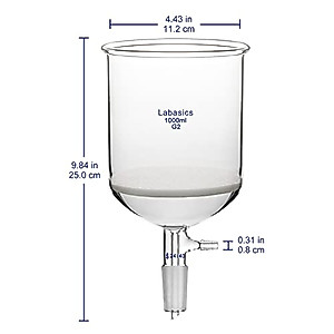 Labasics Borosilicate Glass Buchner Filtering Funnel 1000ml with Medium Frit (G2), 114mm Inner Diameter, 120mm Depth, with 24/40 Standard Taper Inner Joint and Vacuum Serrated Tubulation (1L)