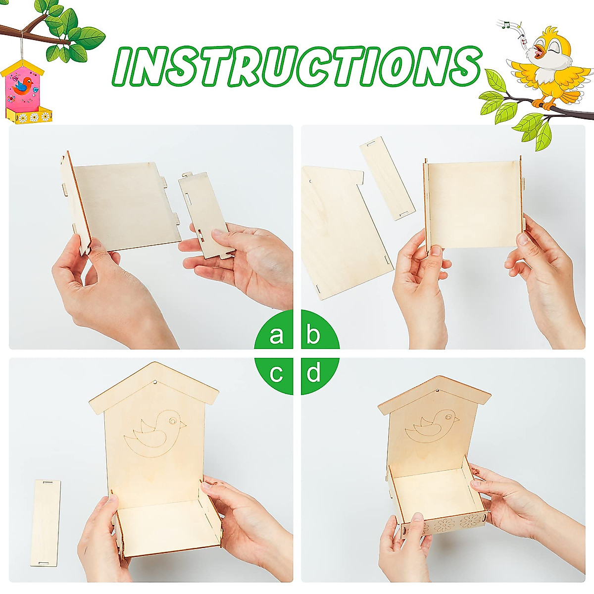 Wooden Arts and Crafts for Kids, 2-Pack Make Your Own Bird Feeder Painting Kit with Diamond Stickers, Educational Fun Kids Craft for Girls Boys Age 3-5 4-8 8-12, Welcome Birdies to Your Yard