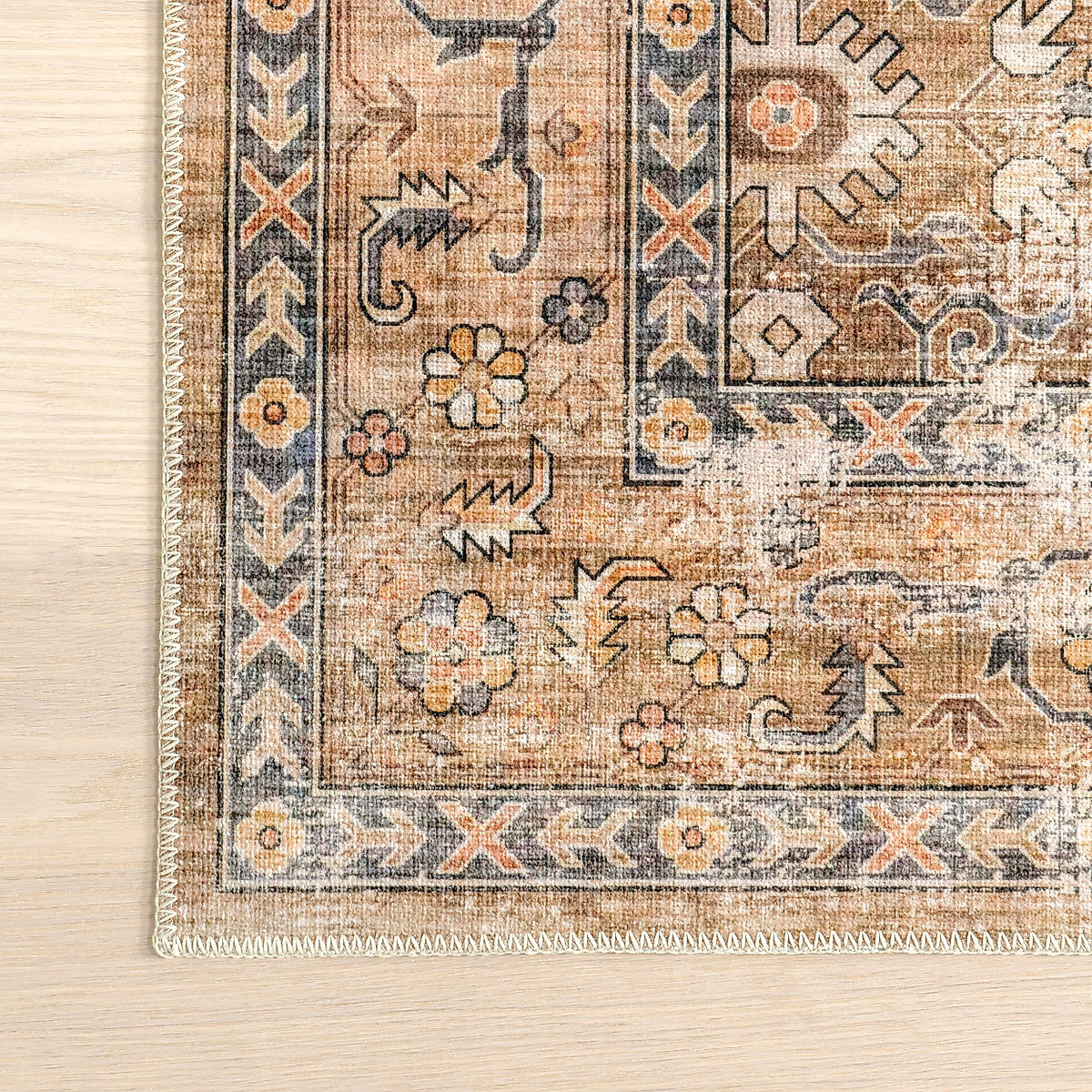 nuLOOM Gwyn Distressed Machine Washable Ultra Thin Area Rug, 6' x 9', Beige