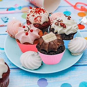 Silicone Molds Silicone Cupcake Baking Cups Silicone Flower Molds Silicone Donut Baking Pan Set Nonstick Silicone Donut Mold Oven- Microwave- Dishwasher Safe（24 pieces ）