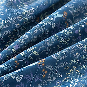 HoneiLife Duvet Cover Set - 100% Cotton Herbs Pattern Comforter , Soft and Breathable Bedding Set with Zipper Closure & Corner Ties, 3pcs(1Duvet Cover+2 Pillow Case)-Blueblack, King