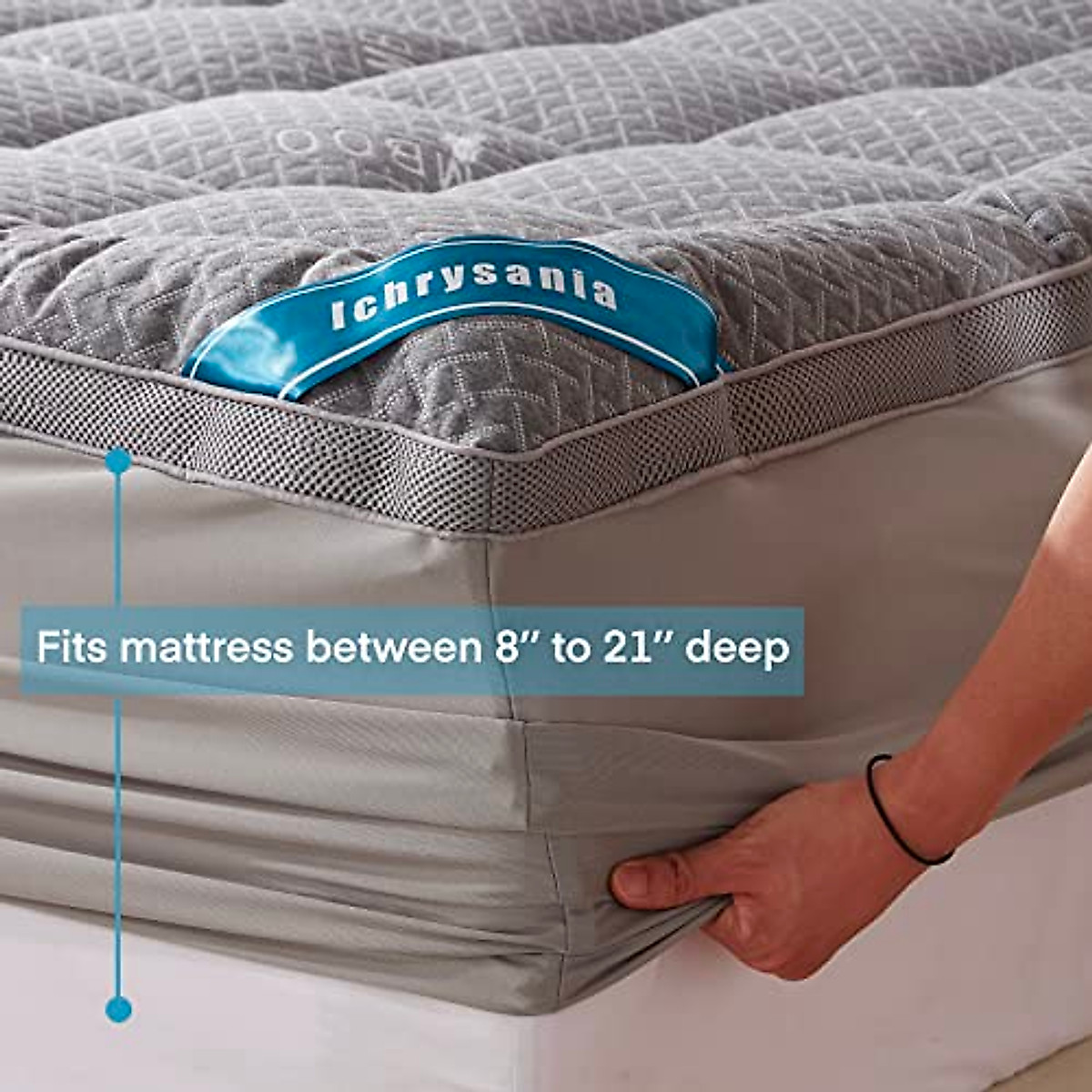 Ichrysania Queen Mattress Topper Cooling Mattress Toppers Extra Thick Pillowtop Plush Mattress Pad with 8-21 Inch Deep Pocket Gray