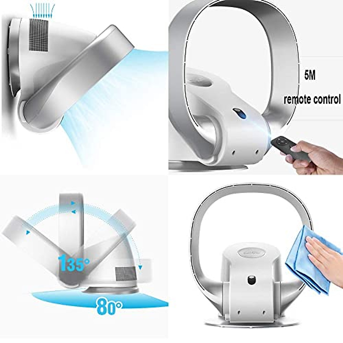 14″Bladeless Wall Fan, 26W Desktop Cooling Fan With Remote/Timer, For Home Living Room Office