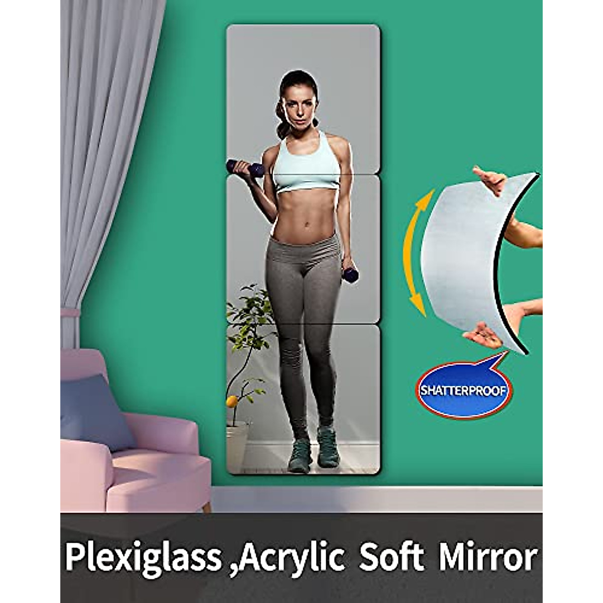 NC Plexiglass Acrylic Soft Mirror Non-Glass shatterproof Mirror Full Length Mirror Wall Mirror Frameless Home Fitness Mirror 4 Pcs 12"x12" cyhqo