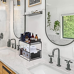 DOLALIKE Pull Out Under Sink Cabinets Organizer, Stackable 2 Tire Sliding Countertop Organizer, Under Sink Storage Drawer Shelf for Kitchen (Black)