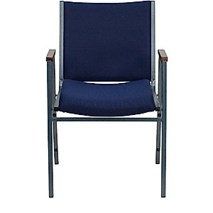 Flash Furniture HERCULES Series Heavy Duty Navy Blue Dot Fabric Stack Chair with Arms and Ganging Bracket
