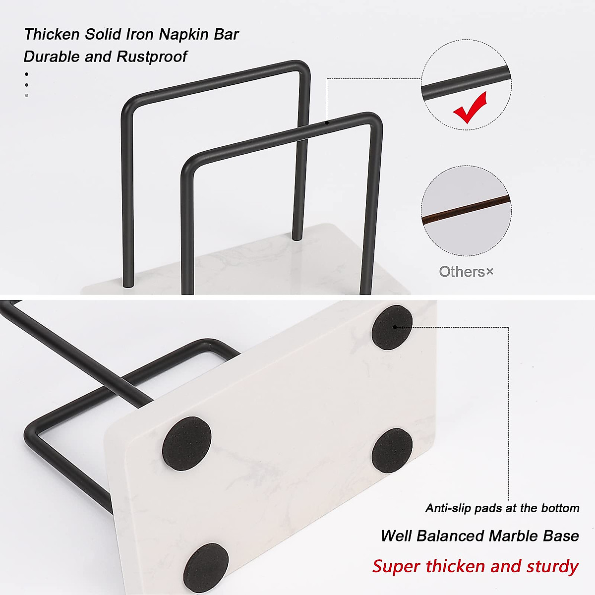 Livabber Napkin Holder, Metal Napkin Holder Modern Freestanding Tissue Paper Dispenser for Table Kitchen Countertop (Marble Base, Black)