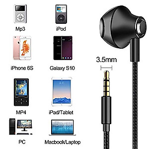Wired Earphones with Microphone [2-Pack] Fasgear in Ear Headphones with Mic & Volume Remote Deep Bass Stereo Sound 3.5mm Jack Earbuds for iPhone,Galaxy S10/S9/Note 8,iPad Pro,iPod,Laptops, Black-White