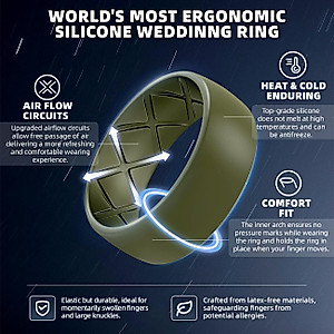 Egnaro Silicone Ring Men, Inner Arc Ergonomic Breathable Design Mens Rubber Wedding Band, 7 Rings / 4 Rings / 1 Ring Engagement Bands Promise Anniversary Rings, Suitable for Sports, Workout, Gym