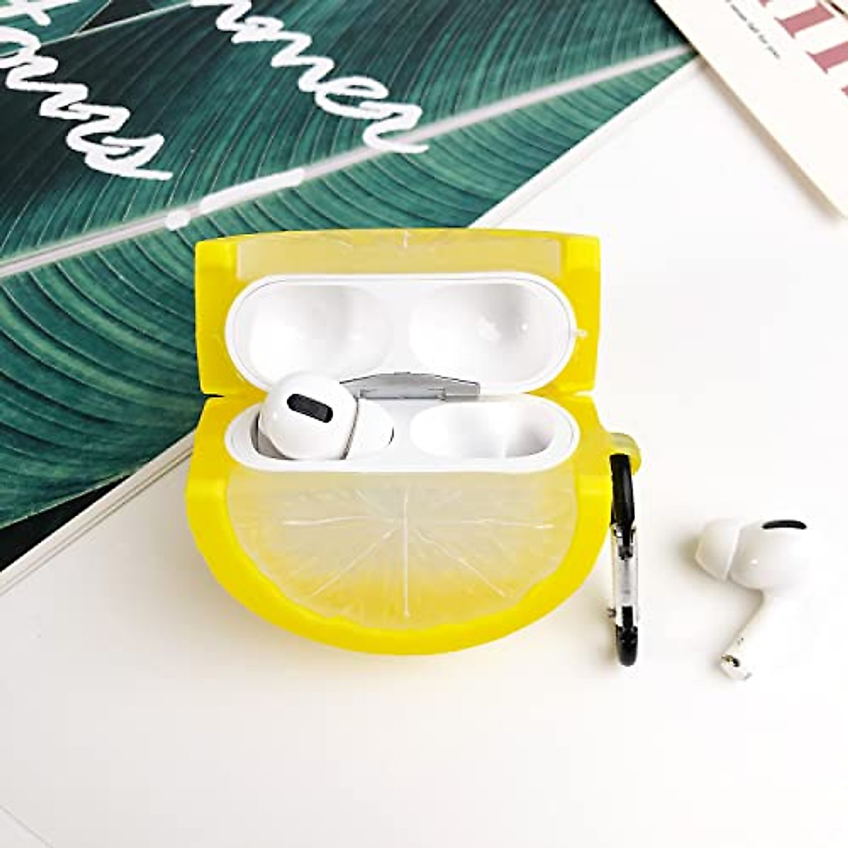 QIXIU for AirPods Pro Case Cover with Keychain,Full Protective Accessories for Women Girl with Apple 2022 Latest AirPods Pro Case,Lemon Design Wireless Charging Headset Accessories