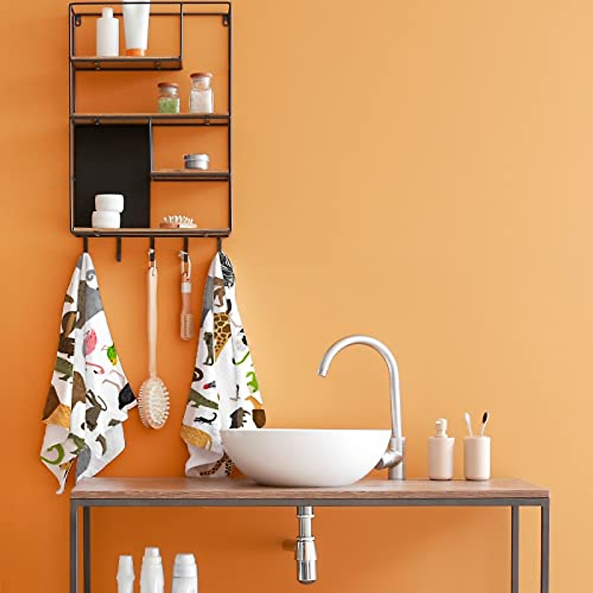 Hand Towel 2 Pack African Animal Birds Giraffe Monkey Tropical Fingertip Towel Face Towel Kitchen Tea Bar Dish Cloths Absorbent Dry Shower Towel