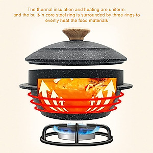 Bobikuke Cast Aluminum Pot with Lid, 7.9 in Non-Stick Casserole Dish Korean Stone Bowl Induction Compatible, Black