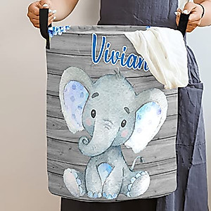 Personalized Cute Elephant Laundry Hamper Custom ized Laundry Basket with Name Storage Basket with Handle for Bathroom Living Room Bedroom