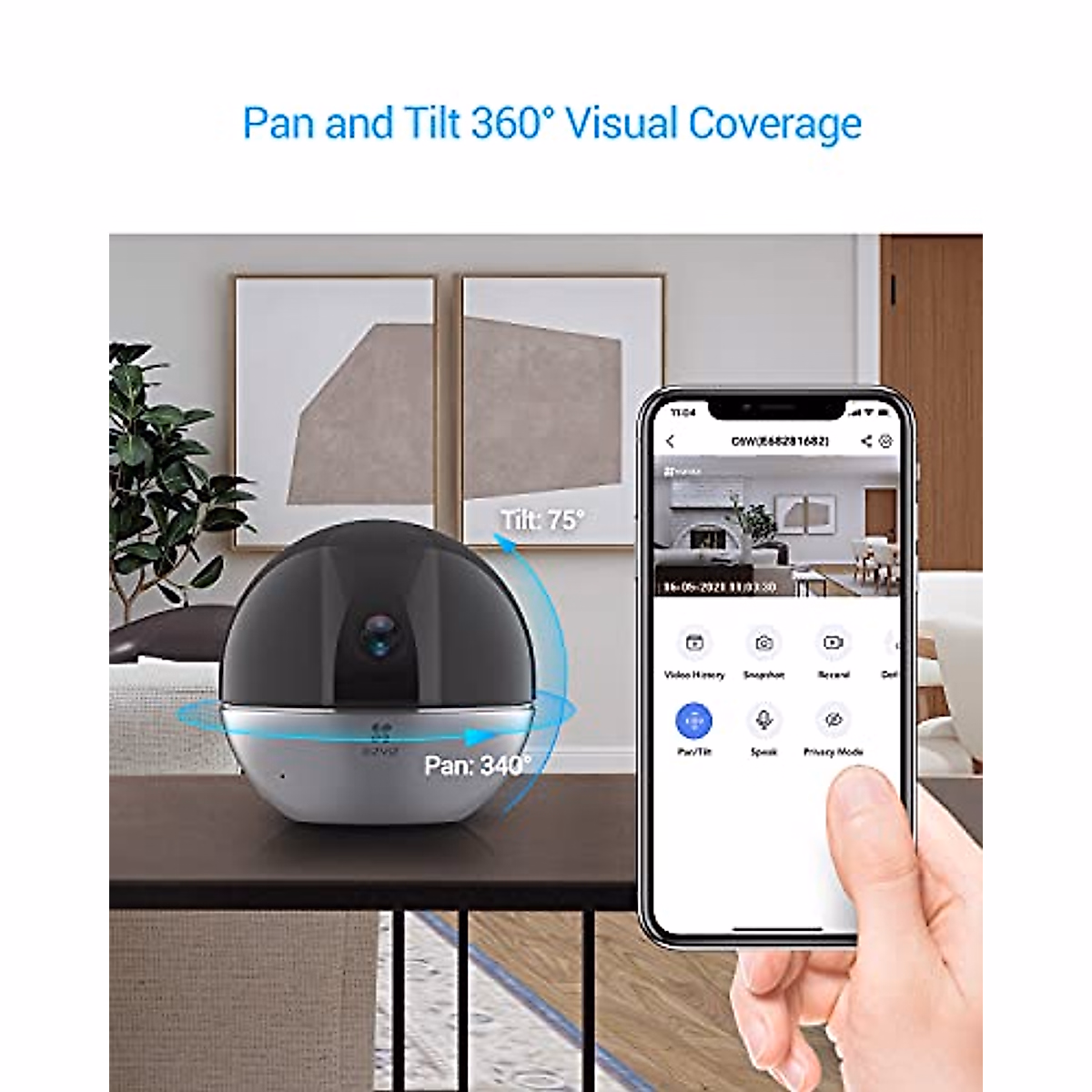 EZVIZ 4MP Indoor Camera PTZ with AI Human Detection, 2K Pan Tilt Security, Baby/Pet Monitor, Night Vision, 4X Auto-Zoom, Motion Tracking | C6W