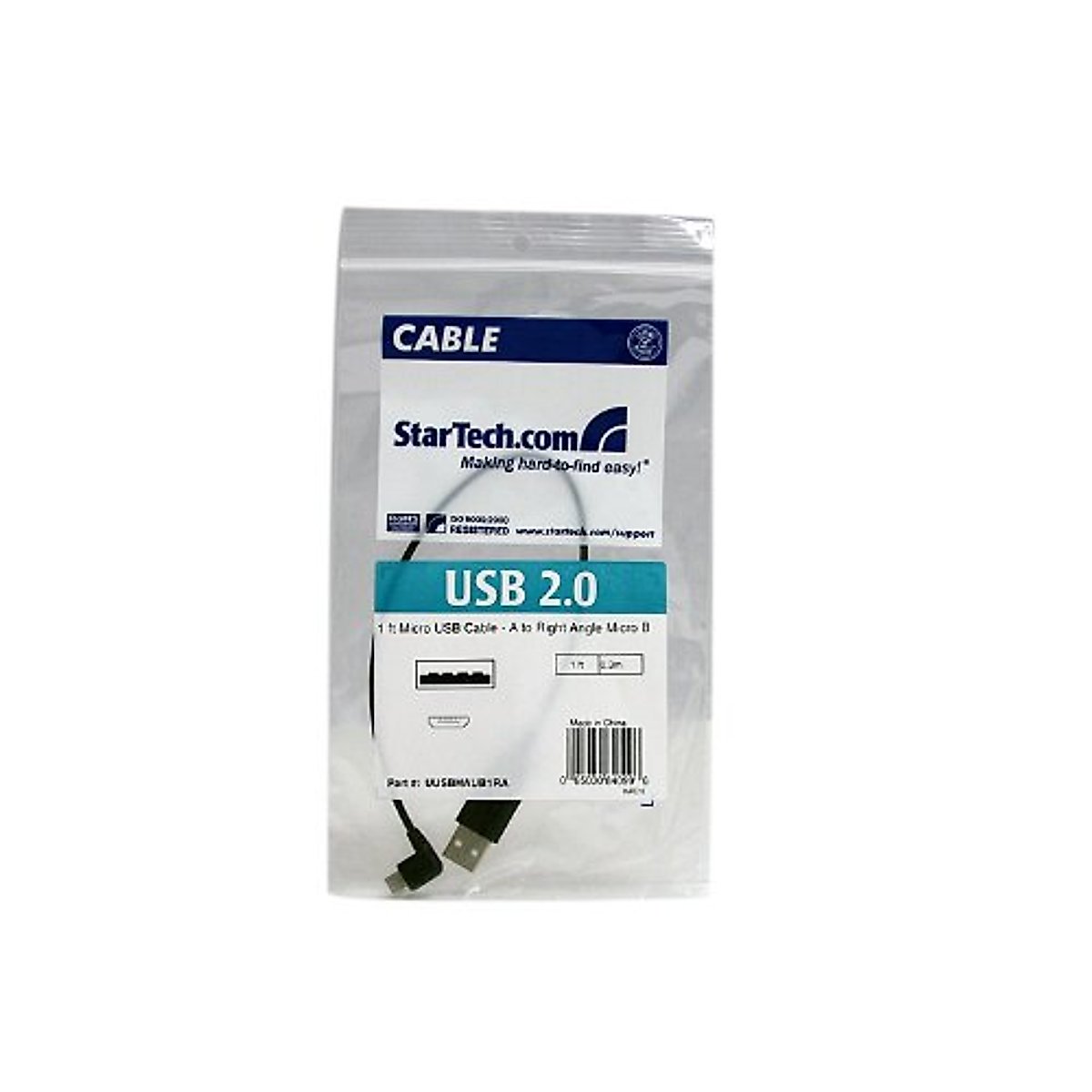 StarTech.com 1 ft / 30cm Micro USB Cable - A to Right Angle Micro B - USB Type A (M) - 90 Degree Micro-USB Type B (M) - Black (UUSBHAUB1RA)