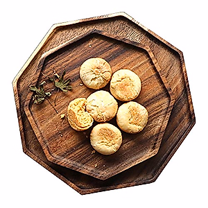 Set of 2 Acacia Wooden Serving Tray Vegetable Fruit Platter Decor Wood Trays Square Dessert Plates Food Dish Serving Platters Cheese Board Party Trays Charger Plate Wooden Charcuterie Boards Platters