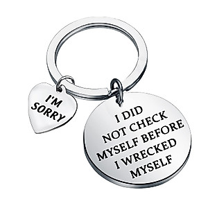 TGBJE I'm Sorry Gift I Did Not Check Myself Before I Wrecked Myself Keychain Forgiveness Gift Apology Keychain Gift For Best Friend (wrecked myself kc)