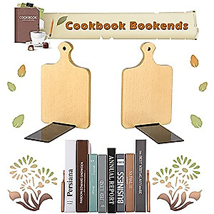 Jetec Wood Bookends, Kitchen Cookbook Bookends Quality Cutting Board Decorative Wooden Book Ends for Office Files Magazine Kitchen Books