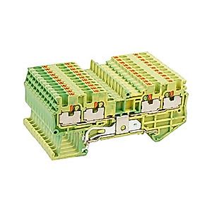 Dinkle Din Rail Ground Terminal Blocks 10pcs DP1.5-TR-PE, 300V, 26-14AWG, 4 Connection, Push-in Connector, Green Yellow, Single Level, Push-in Terminal Block, Grounding Terminal Block, Rail mounting