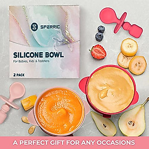 Sperric Silicone Suction Baby Bowl with Lid - BPA Free - 100% Food Grade Silicone - Infant Babies and Toddler Self Feeding (light/Dark Pink)