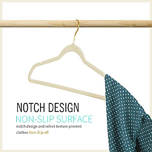 ManGotree Velvet Hangers, Coat & Suite Hangers, No-Slip Felt Hangers, Ultra-Slim Space Saving Hangers, Sturdy Clothes Hangers, 360° Swivel Golden-Plated Hook, 36 Pack (Beige)