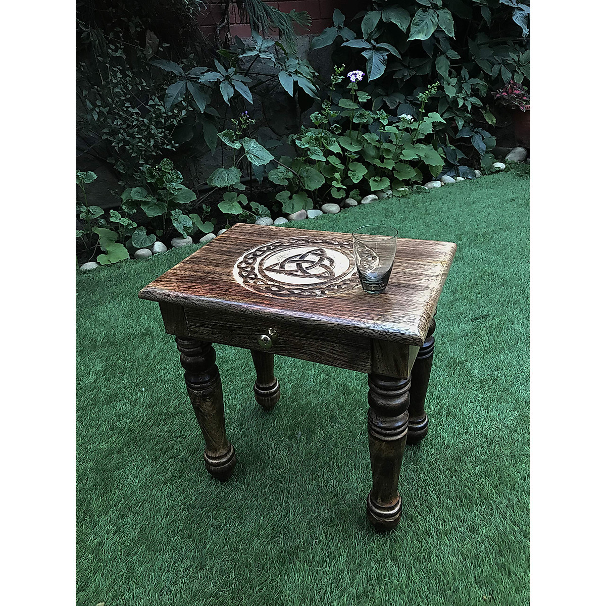 SAVON Wooden Side end Table Square Art Deco Carved