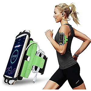360° Rotatable Running Armband Cell Phone Sports Arm Bands Workout Walking Gym Exercise Wristband Phone Holder for iPhone 12/13 Pro Max/Samsung Galaxy S20 FE/S21/A52/A32/Moto G7 Plus/G8 Power (Green)